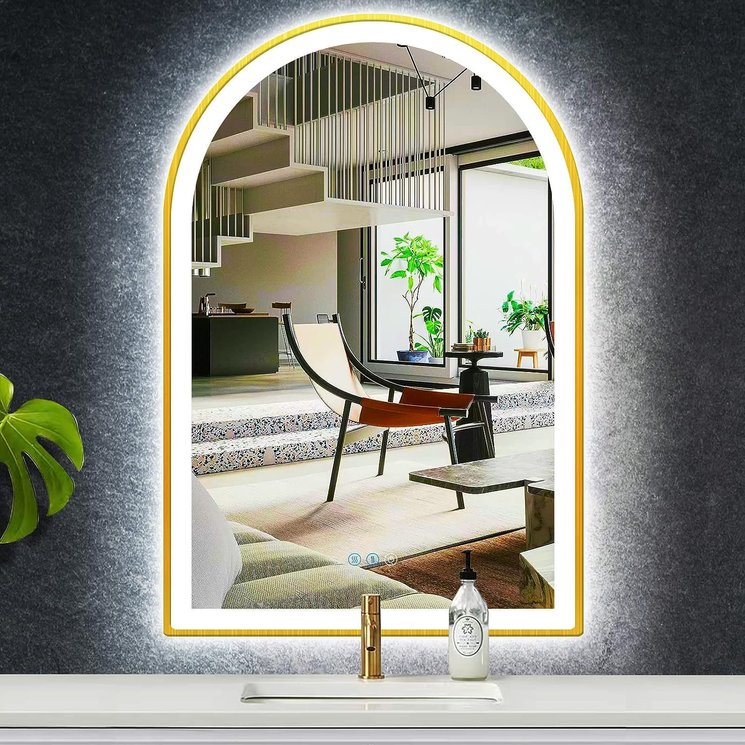 Ivy Bronx 24x36 Inch Gold Bathroom Arch Vanity Mirror With Light Gold Frame Arch Led Mirror For ...